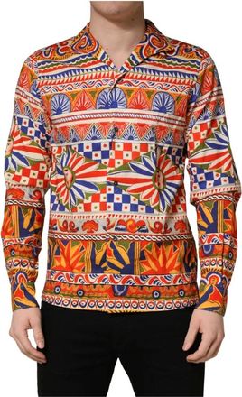 Dolce & Gabbana Homme, Chemises, Multicolore, Taille: S Carretto-Print Cotton Shirt