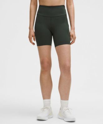 lululemon Fast and Free Shorts mit hohem Bund 5 Taschen f&uuml;r Frauen - 15 cm - Gr&ouml;&szlig;e 12 in Rainforest Green