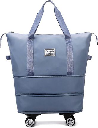 Generic Faltbare Reisetasche mit Rädern,Große Kapazität Doppelte Expansion Handtasche,Nass und Trocken Trennung Geschäftsreise Fitness Sport Reisetasche.,Blau