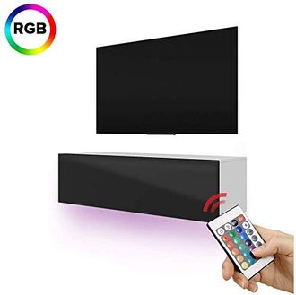 Selsey Skylara - TV-Lowboard Hängend in Weiß Matt/Schwarz Hochglanz mit LED RGB-Beleuchtung, 140 cm, 5903025100661
