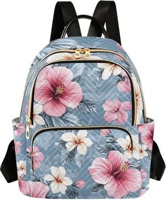 Mnsruu Mini sac à dos pour femme, motif fleur dhibiscus rose, petit sac à dos tendance pour femme, sac à dos décontracté, Multi1105, S