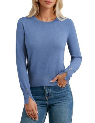 Grace Karin Pull classique en tricot pour femme - Col rond - Poignets côtelés - Manches longues - Haut basique dhiver, Cl0244-04/Bleu, XXL