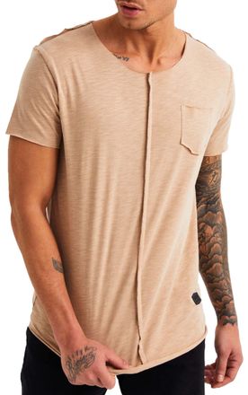 LEIF NELSON Herren Sommer T-Shirt mit Rundhals-Ausschnitt (Beige, Gr&ouml;&szlig;e L), Regular Fit, 100% Baumwolle, Casual Basic M&auml;nner T-Shirt mit Kurzarm