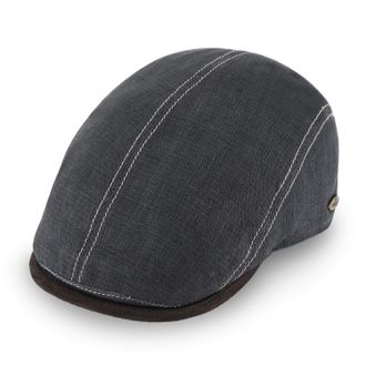Fiebig Brighton Flatcap aus Leinen | Schirmm&uuml;tze mit Baumwollfutter | Schieberm&uuml;tze mit Kontrastn&auml;hten (62-XXL, anthrazit)