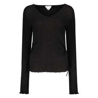 Bottega Veneta Gerippter Baumwoll-Pullover mit V-Ausschnitt - - Knitwear - Damen - Schwarzk - XS