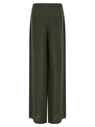 Max Mara Pure Linen Wide-Leg Trousers - Olive