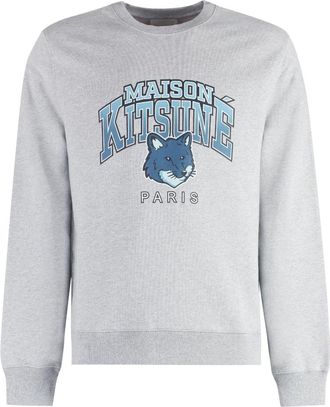 Maison Kitsun&eacute; Homme, Sweatshirts et sweats &agrave; capuche, Gris, Taille: XS Campus Fox Printed SweaT-shirt