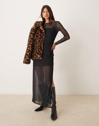 Abercrombie & Fitch Lang&auml;rmliges Maxikleid aus Netzstoff in Schwarz mit Seitenschlitz