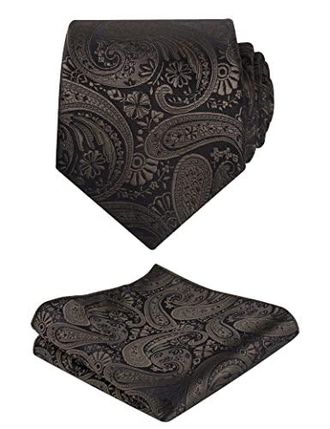 Alizeal Cravate et mouchoir pour homme Motif cachemire, 170-Caf&eacute;, taille unique