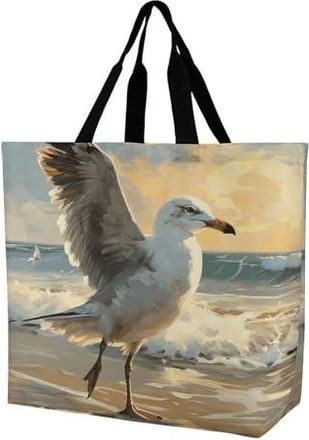 Generic Tableau DUne Mouette Sac Fourre Tout L&eacute;ger Sacs De Courses Imperm&eacute;able Sac Fourre-Tout Pour Quotidienne Gym Shopping