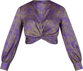 Simona Corsellini Femme, Blouses et Chemises, Violet, Taille: 42 FR Cropped Satin Blouse