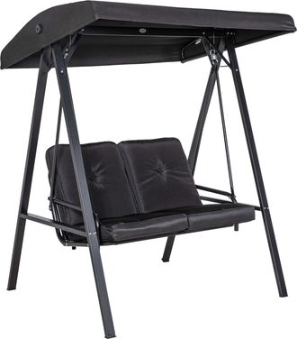 OUTSUNNY Hollywoodschaukel 2-Sitzer Gartenschaukel mit Verstellbarem Dach, Kissen, Schaukelbank bis 220 kg Belastbar, f&uuml;r Garten, Balkon, Schwarz, 145 x 116 x 