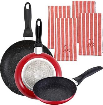 San Ignacio Packung mit 3 Bratpfannen, Durchmesser 16 cm, Durchmesser 20 cm, Durchmesser 24 cm, 4 Stück, Rot