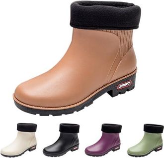 Generic Bottes de pluie en peluche pour femme - Imperm&eacute;ables - Bottines Chelsea courtes - Chaussures de jardin antid&eacute;rapantes - Chaudes et confortables - Avec