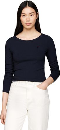 Tommy Hilfiger Damen Langarmshirt Slim Fit Rundhalsausschnitt, Blau (Desert Sky), XXS