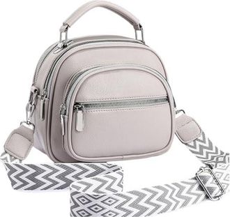 Generic Sac &agrave; bandouli&egrave;re classique en cuir avec large sangle r&eacute;glable, compartiments multifonctionnels pour femme, gris, Tendance