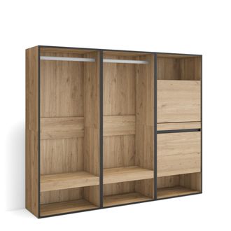 Skraut Home | Offener Kleiderschrank | Kleidung, Schuhe | 180x145x35 cm | F&uuml;r Schlafzimmer, Zimmer | Schuhschrank | Moderner Stil | Eiche
