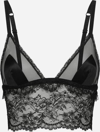Dolce & Gabbana Soft-cup-bralette-bh Aus Satin Mit Spitze - Frau Unterwäsche Schwarz Spitze 5