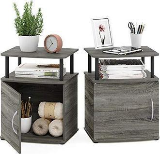 Furinno JAYA Utility Design Beistelltisch, Nachttisch, französische Eiche/Schwarz, 2er Set, 48 (B) x 61.2 (H) x 39.4 (T) cm