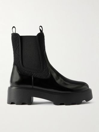Tory Burch Bottines Chelsea En Cuir Verni À Finitions En Néoprène - Noir