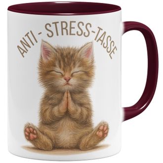 OM3 K&auml;tzchen Anti-Stress Kaffee-Tasse mit Spruch - lustige Keramiktasse Namaste-Motiv - Meditation Katze - Keramik Becher - 325ml - Beidseitig Bedruckt - 