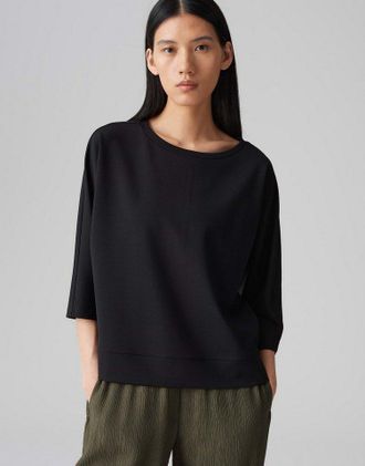 OPUS 3/4-Arm-Shirt SALANE mit Fledermaus&auml;rmeln U-Boot-Ausschnitt, Jersey, Schlitze in den Seiten