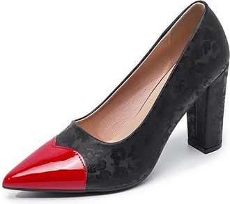 Generic Escarpins r&eacute;tro &agrave; bout pointu et &agrave; talon bloc color&eacute; pour femme, Noir, 40.5 EU