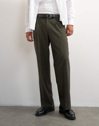 Topman weite Hose mit Nadelstreifen in Dunkelgr&uuml;n
