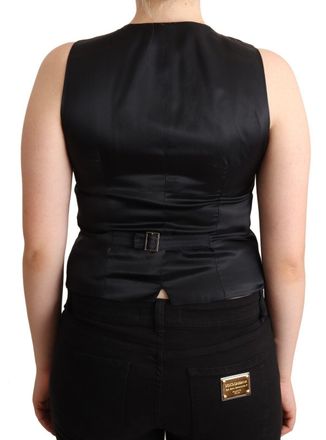 Dolce & Gabbana Womens Black Button Down Sleeveless Viscose Vest Top