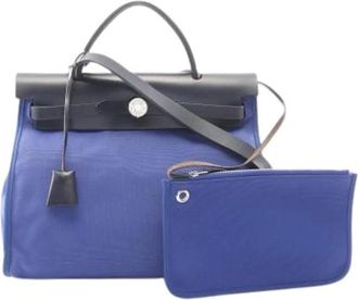 Herm&egrave;s Sac &agrave; main vintage Pre-owned Toile H - Femme - Pre-owned - Bleu - Taille: ONE Size
