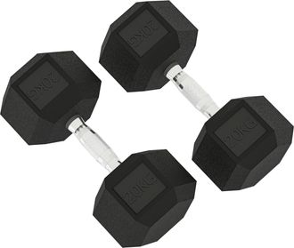 HOMCOM Hexagon Hanteln, 2er Set Hanteln mit ger&auml;ndeltem Griff, Kurzhantelset aus Gusseisen, 2 x 20 kg, Kurzhanteln f&uuml;r M&auml;nner Frauen, Zuhause, Fitnessstudio,