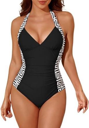 Generic Maillots De Bain Femme Une Pieces Sexy Push-up à Blocs de Couleurs, Monokini, (Black, L)