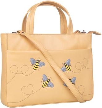 Mala Leather Suri Bee Sac à main multi-voies en cuir véritable avec bandoulière amovible, 2 poches extérieures zippées, organiseur intérieur et sac à poussière - 3