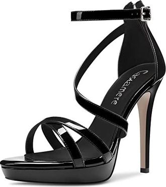 Castamere Femmes Aiguille Haut High Plate-forme Talon Heel Ouvert Bout Lanières Cheville Sandales Fermeture à Glissière Party 12 CM Heels Noir 37 EU