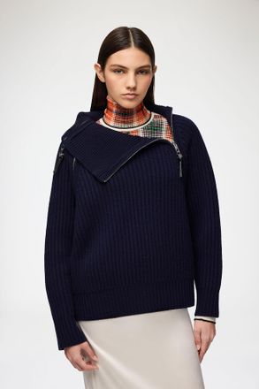Ganni Col roul&eacute; en laine bleue Bleu marine - Taille M - Pour Femme
