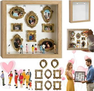 Generic DIY Mini Gold Frames Silhouette Box,Upgrade Shadow Box Frame Kit with 7pcs Mini Museum Figurines & 8pcs MiniGold Frames,ShadowBox Frame Display Case,G