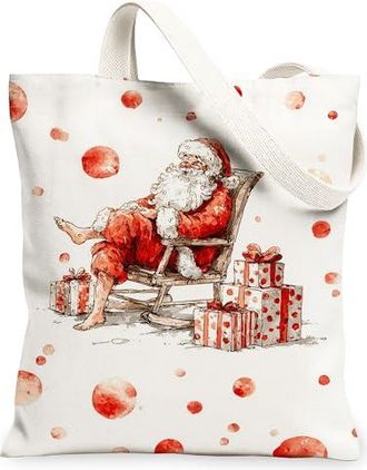 Generic Sacs fourre-tout en toile de No&euml;l, motif P&egrave;re No&euml;l festif, sacs de courses r&eacute;utilisables, sacs de courses fantaisie, l&eacute;gers et lavables en toile pour 