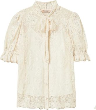 Twinset Femme, Blouses et Chemises, Beige, Taille: 36 FR Chemisier en Dentelle avec