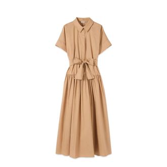 Oltre Popeline Hemdblusenkleid mit Bindeg&uuml;rtel - - Dresses - Damen - Beige - XL