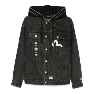 Evisu Schwarze Denim Patchwork Kapuzenjacke - - Jackets - Herren - Schwarzk - M