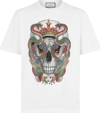 Philipp Plein Homme, Tops, Blanc, Taille: M Round Neck T-Shirt King Of Snakes Stones