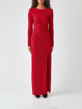 Twentyfourhaitch Langes Abendkleid von aus Kristall-Mesh mit Strass und vorderem Schlitz