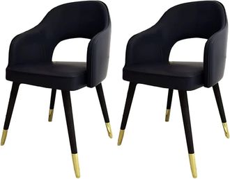 Generic Set Aus 2 Modernen Nordischen Sesseln - Hellgraue Esszimmer- Und Loungest&uuml;hle Aus PU-Leder Mit Metallbeinen(Black Noir)