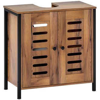 HOMCOM Industrieller Badezimmerschrank, 2 Lattent&uuml;ren mit Magnetverschluss, verstellbarer Einlegeboden, f&uuml;r Waschbecken ohne Sockel, 60x30x60 cm, Braun Rusti
