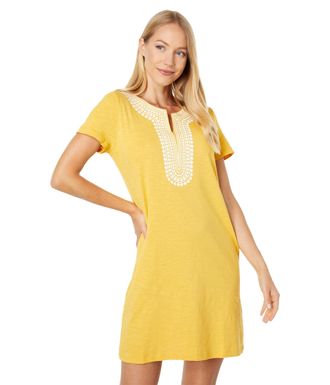 Tommy Hilfiger Damen Kurzärmeliges Alltagskleid Kleid mit Schnürung vorne, Deep Mais, Medium