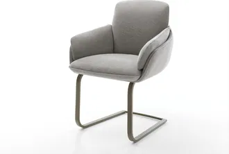 DELIFE Freischwinger Luan-Flex mit Armlehnen Strukturstoff Soft Grau Freischwinger flach Effektfinish Titan, Esszimmerst&uuml;hle