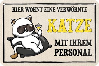 Generic Blechschild Hier wohnt eine verwöhnte Katze 18x12cm Geschenk Lustige Sprüche Feier Vintage Retro Geburtstag Deko Party Überraschung Fan Haustier Tier 