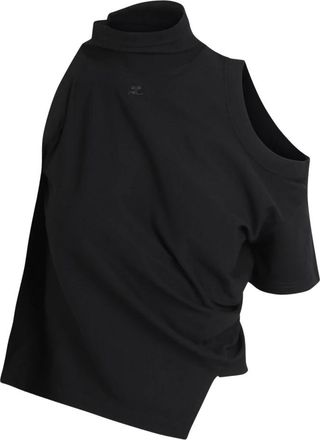 Courr&egrave;ges Femme, Tops, Noir, Taille: 38 FR Haut asym&eacute;trique &agrave; col montant avec d&eacute;coupe