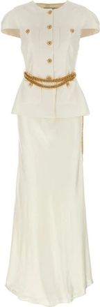 Self Portrait Femme, Robes, Blanc, Taille: 34 FR Taffeta Chain Belt Maxi Dress