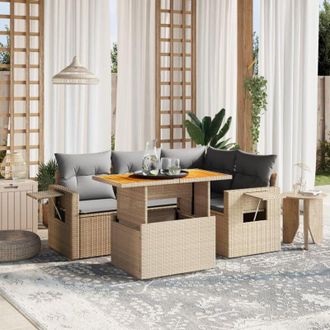 vidaXL 5-tlg. Garten-Sofagarnitur mit Kissen Beige Poly Rattan - Vidaxl